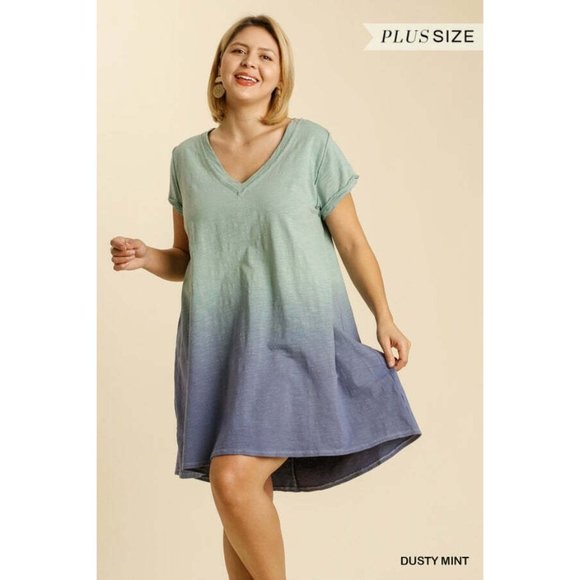 Umgee | Dresses | Umgee Plus Size Mint Vneck Short Sleeve Raw Edged ...